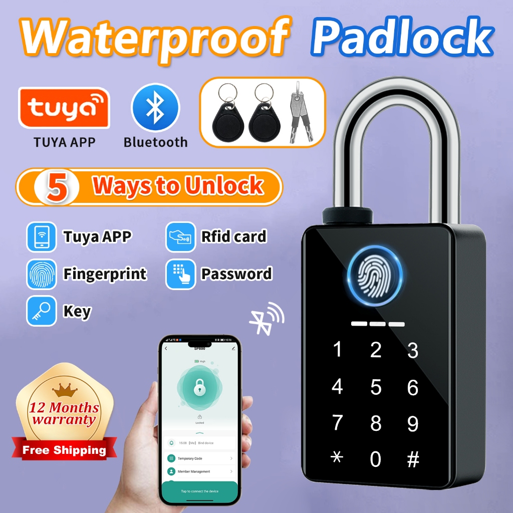 【Free Shipping】Waterproof Tuya App Smart Padlock Fingerprint Lock RFID ...