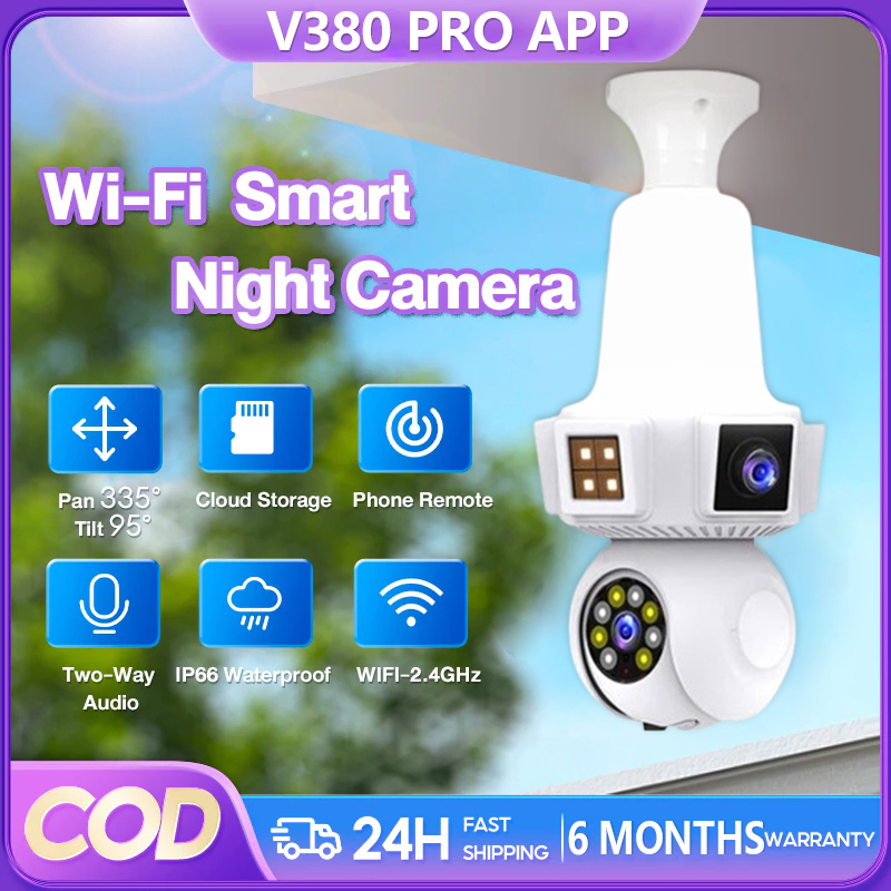 V380 Pro CCTV Three Lens E27 Light Bulb CCTV 1080P HD Wireless Outdoor ...