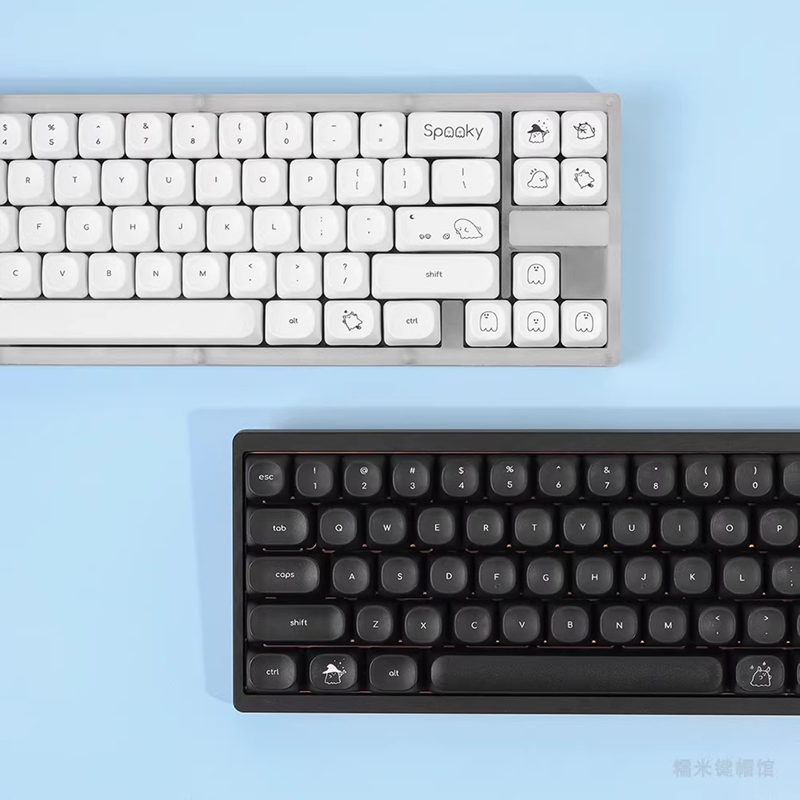 【Keycap Only】Black White Little Ghost Keycap 124 Keys PBT Dye-sub MOA ...