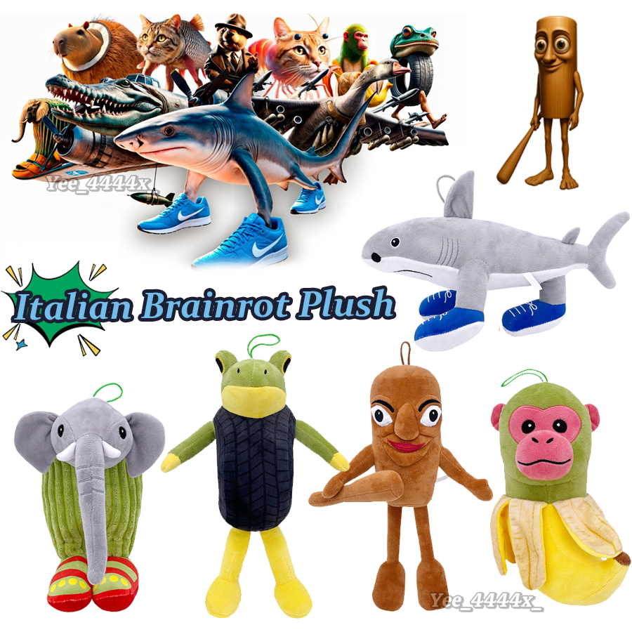 Italian brainrot Plushies Abstract tung tung tung sahur chimpanzini bananini and tralalero ...