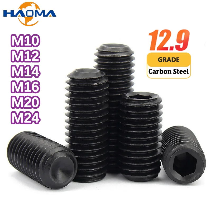 M10 M12 M14 M16 M20 M24 Black Grade 12.9 Carbon Steel Hexagon Hex Socket Headless Cup Point ...