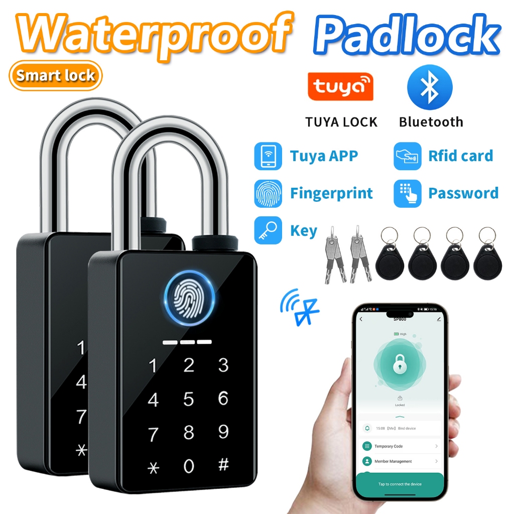 【24h ship out】Waterproof Tuya App Smart Padlock Fingerprint Lock RFID ...