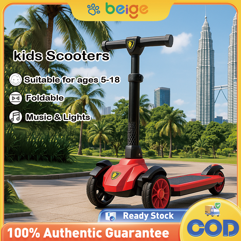 Beige Scooter Kids Flash Wheel Light Music Kid Outdoor 5-18 old Height ...