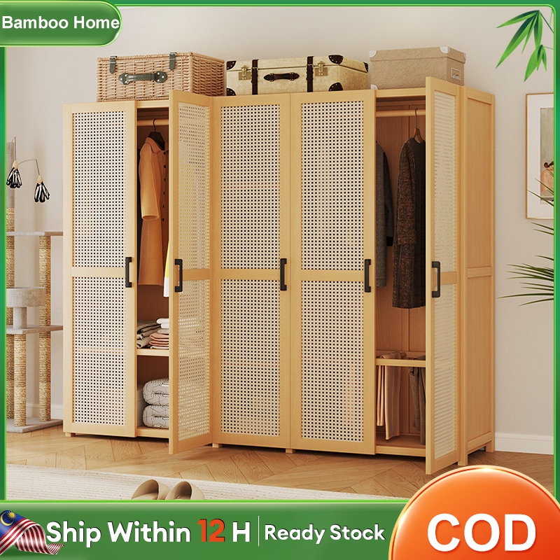 Wardrobe Wardrobe Clothes 2-5Door Bamboo Wardrobe Almari Baju Closet ...