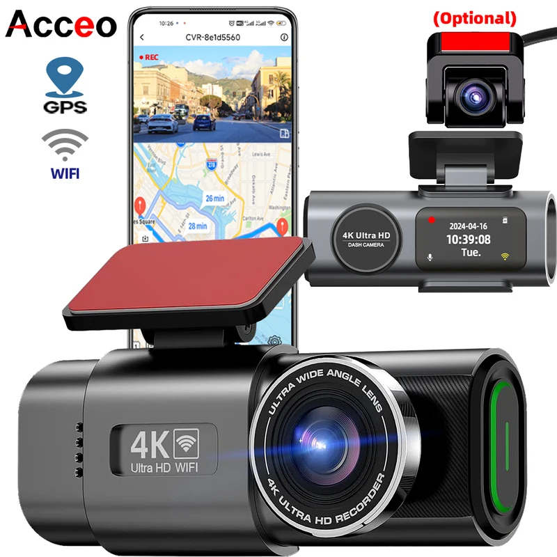 Dash Cam Dual Lens 4K UHD Recording Car Camera DVR Night Vision Video ...