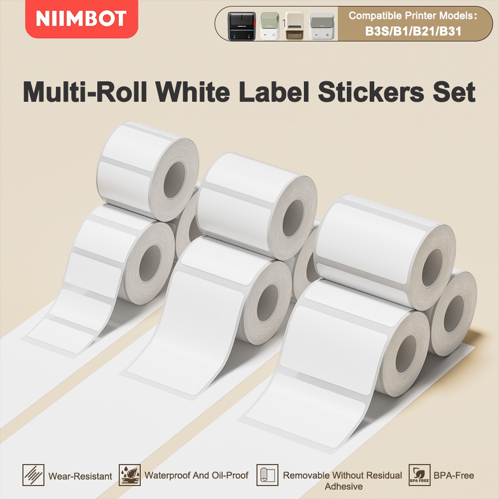 【3Rolls Set】NIIMBOT B21/B1/B3S White Thermal Label Paper, Price Tags for Clothing, Stickers for ...