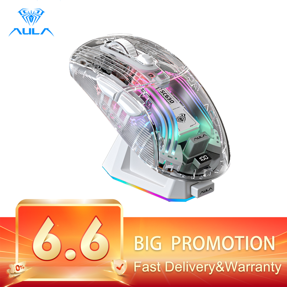 AULA SC630 Transparent Mouse Tri mode Luminous RGB Magnetic Seat ...