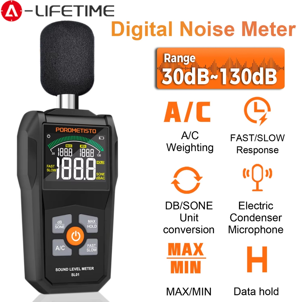 Digital Noise Meter Sound Level Meter 30~130dB A/C Weighted DB Meter ...