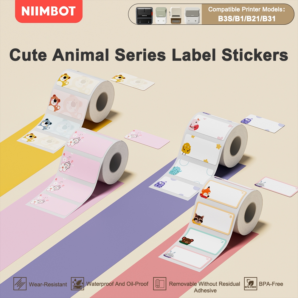 NIIMBOT B21/B1/B3S Waterproof Color Label Paper Cartoon Animal Creative ...