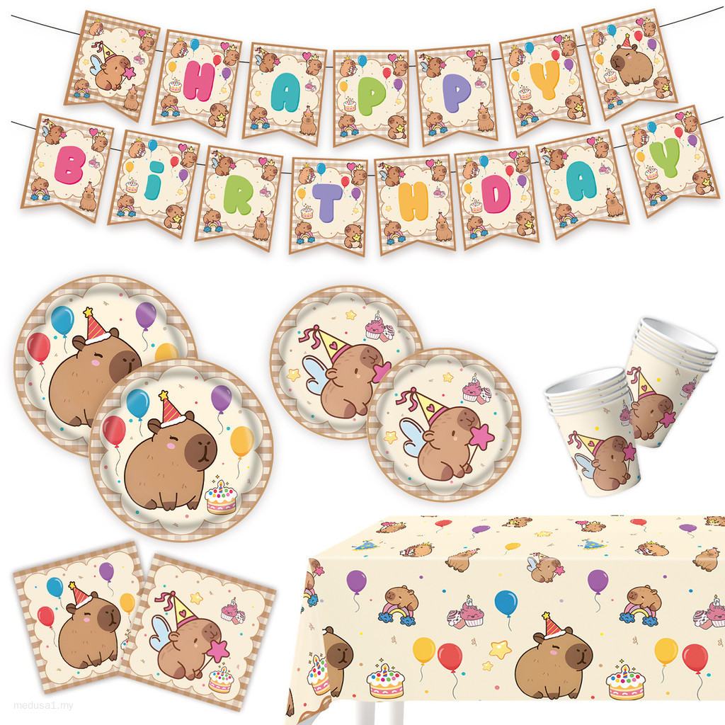 Capybara Theme Disposable Tableware Set Paper Cup Paper Plate Fork ...