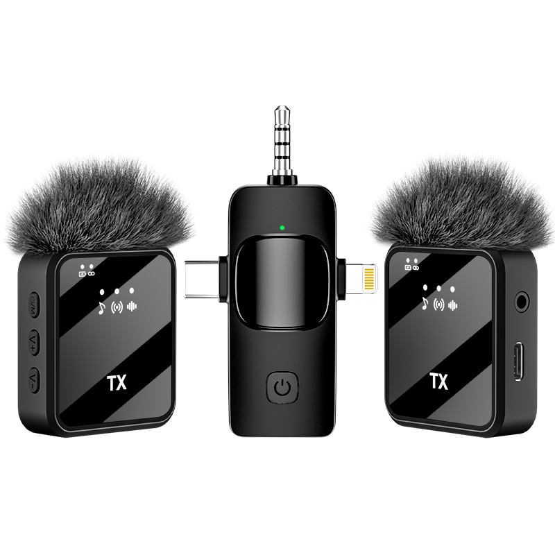 3 in 1 Wireless Microphone Noise Reduction Fur Ball Suitable for Mobile Phone Tablet PC Lavalier ...