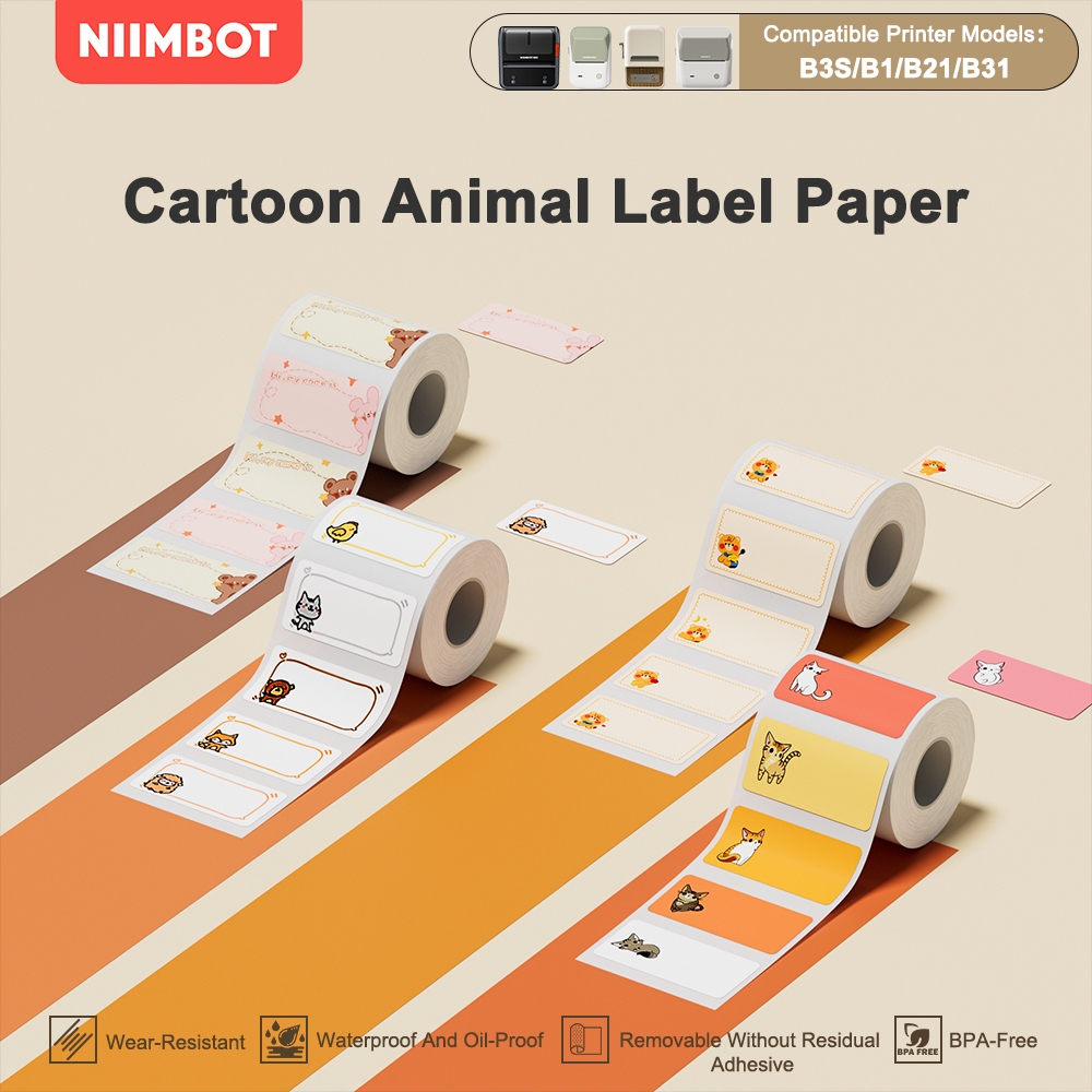 NIIMBOT B21/B1/B31 Animal Series Printing Paper Color Label Waterproof ...