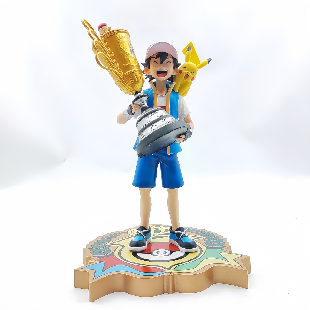 28CM Anime Pokemon Ash Ketchum with Golden Cup Action Figure PVC Toys ...