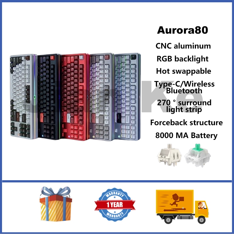 PMO Aurora80 Aluminum Wireless Mechanical Keyboard 75% Hot swappable ...