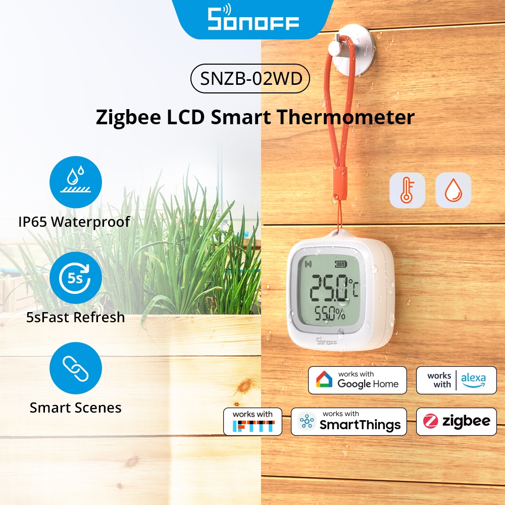 SONOFF SNZB-02WD IP65 Zigbee LCD Smart Temperature Humidity Sensor Waterproof Work with Alexa ...