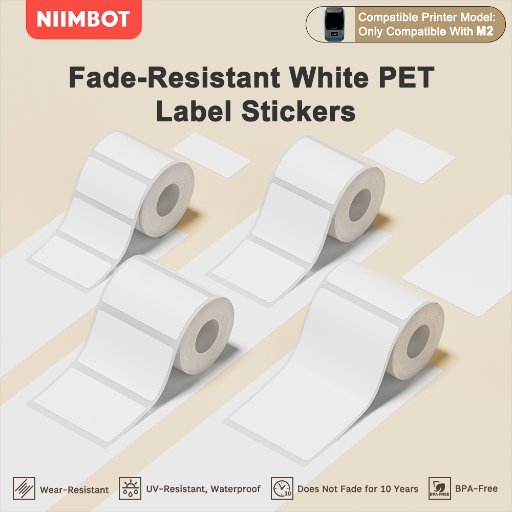NIIMBOT M2 White Label Sticker Tape, Waterproof,M2 Printer Labels, Pure ...