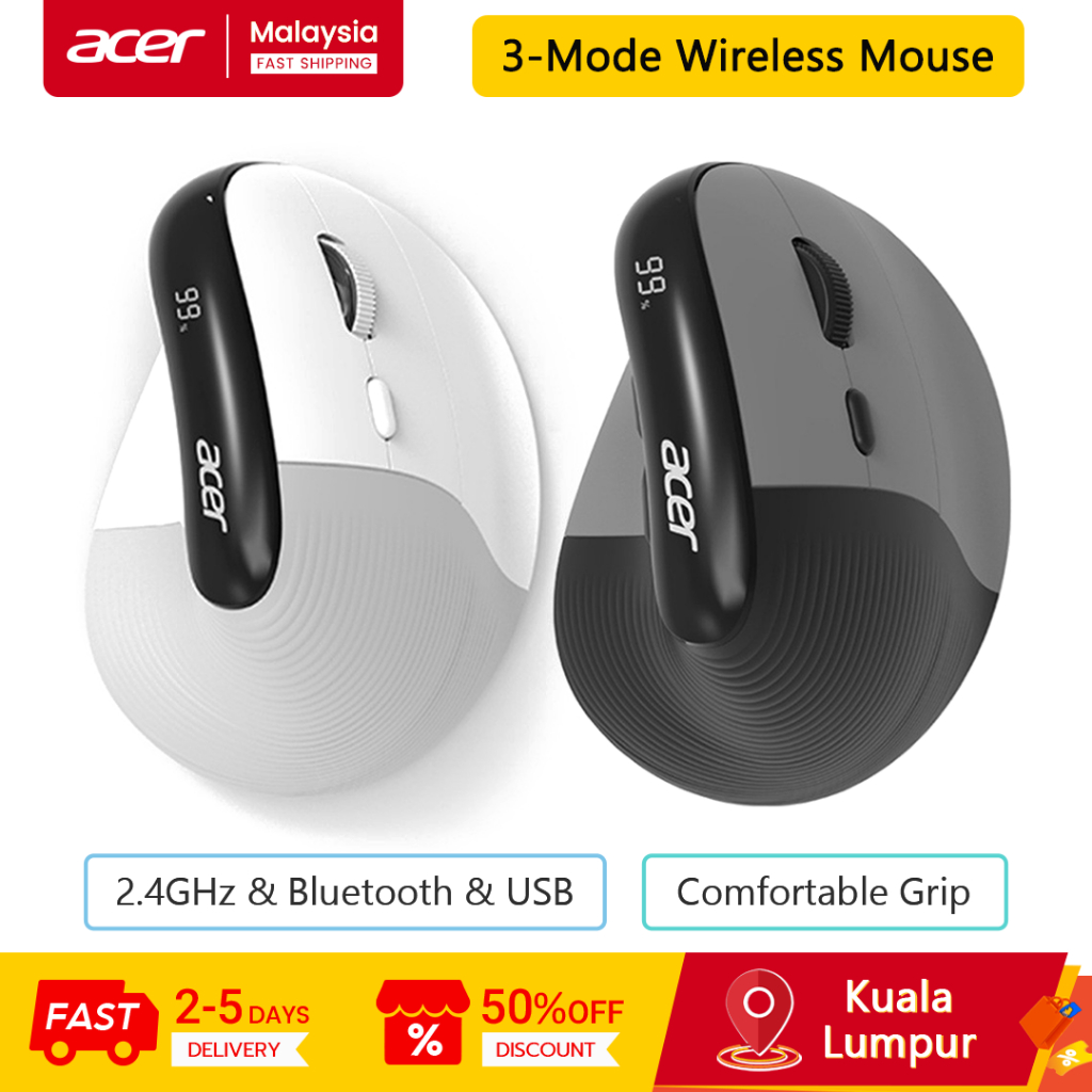 Acer Wireless Mouse OMR217 Bluetooth/2.4GHz/Wired Comfortable Grip ...