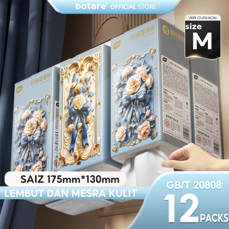 【12 Packs】Botare Tisu Muka Lembut Isi Rumah 540 helai, Saiz M 130*175MM ...