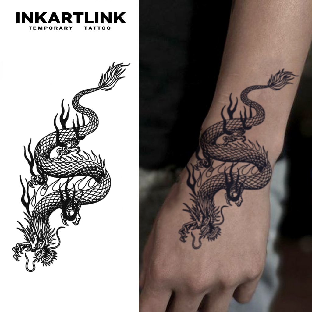 Inkartlink Flying Dragon Temporary Tattoo Stickers, Waterproof Long-lasting Magic Tattoo Sticker ...