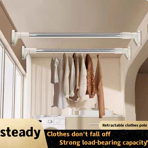Non drilling telescopic pole balcony drying rack curtain pole hanging ...