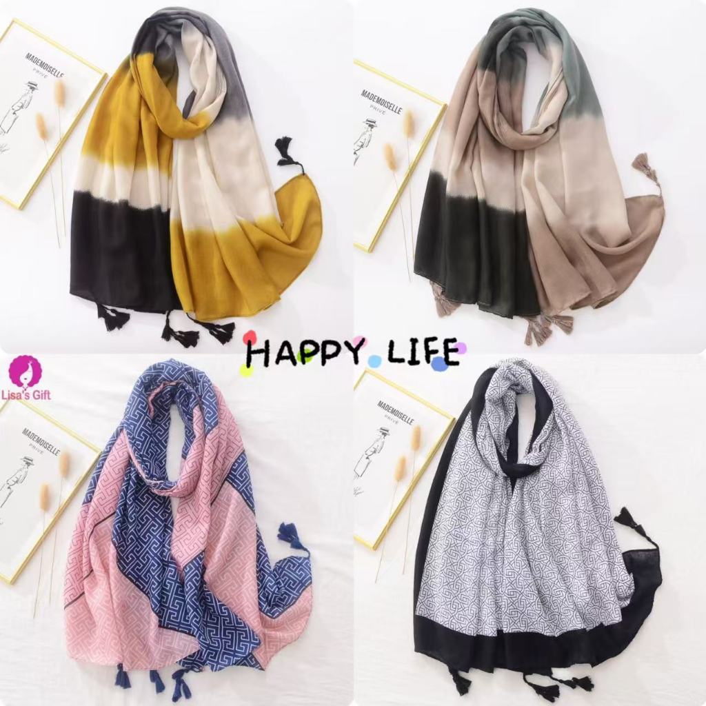 Lisa fashion muslim comfy cotton shawl gradient color floral printed ...