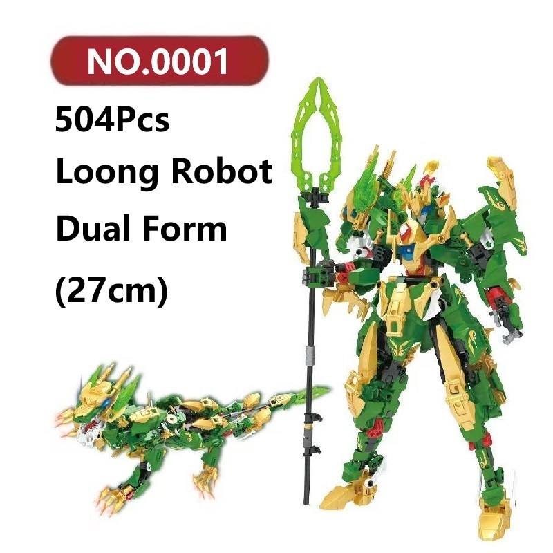 Green Dragon Mech Dual Form Building Blocks 504 Pcs JAKI Mecha Bricks ...