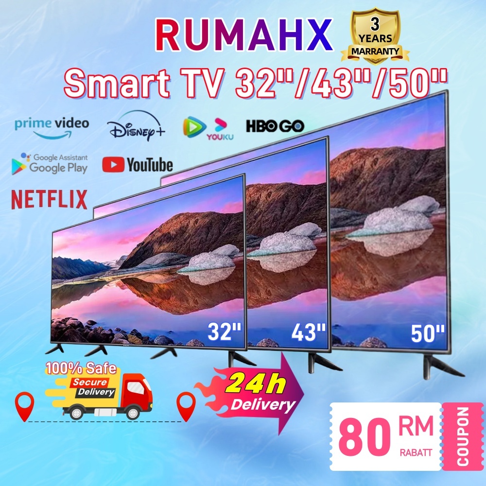 Smart TV 32 Inch Android TV 43 Inch 50 Inch RUMAHX LED Television 4K Ultra HD TV With WiFi ...