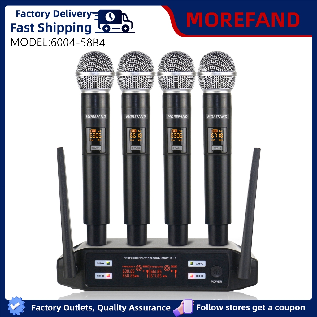 Prefessional Wireless Mic System 4-Channel Professional Handheld Mics ...