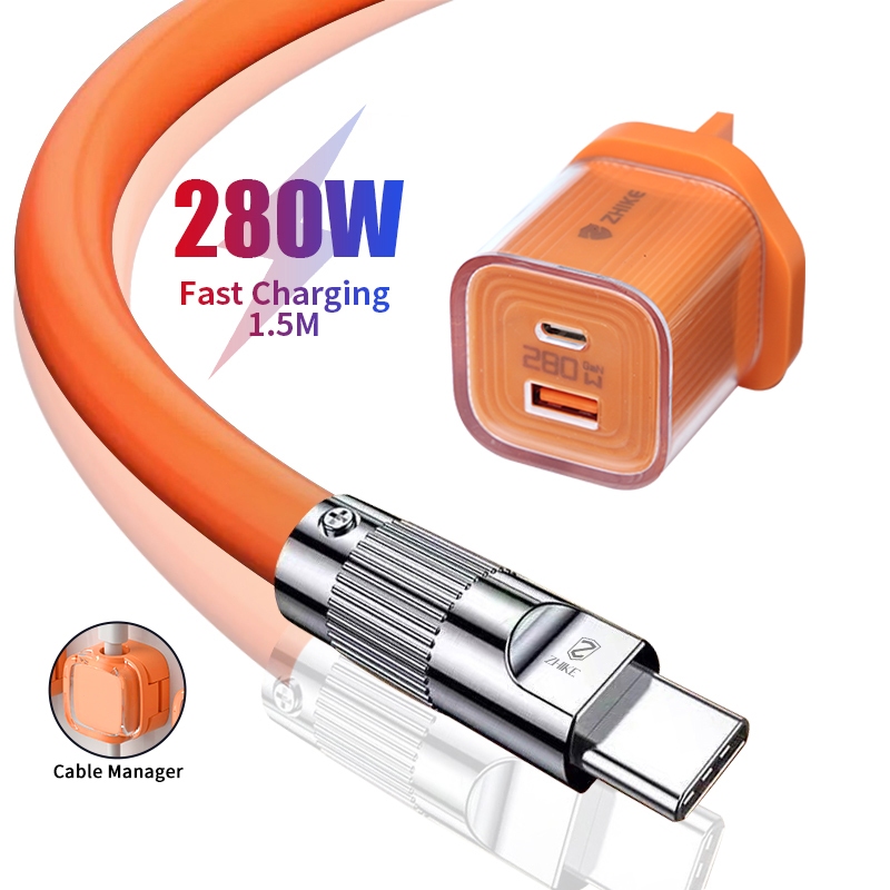 ZHIKE Pengecas Fast Charging Charger Cable Type C Micro USB With 280W ...