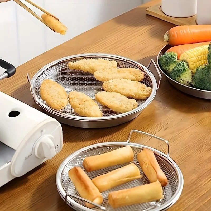 1 Set Kitchen Oil Strainer Pan Stainless Steel Frying Oil Strainer Pan ...