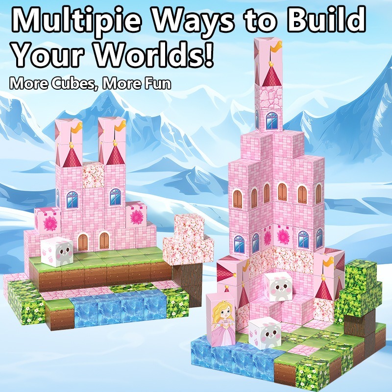 Magnetic Cube Princess Castle World Set Fantasy Girl Building Blocks ...