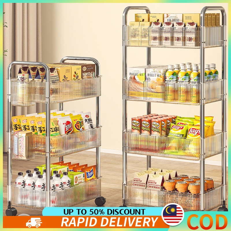 2~4 layer Transparent Trolley Cart Kitchen organizer Bathroom Trolley ...