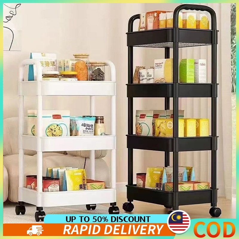 3/4/5 Layers Shelf with Wheels Plastic Cart Shelf Easy to Move Cart ...