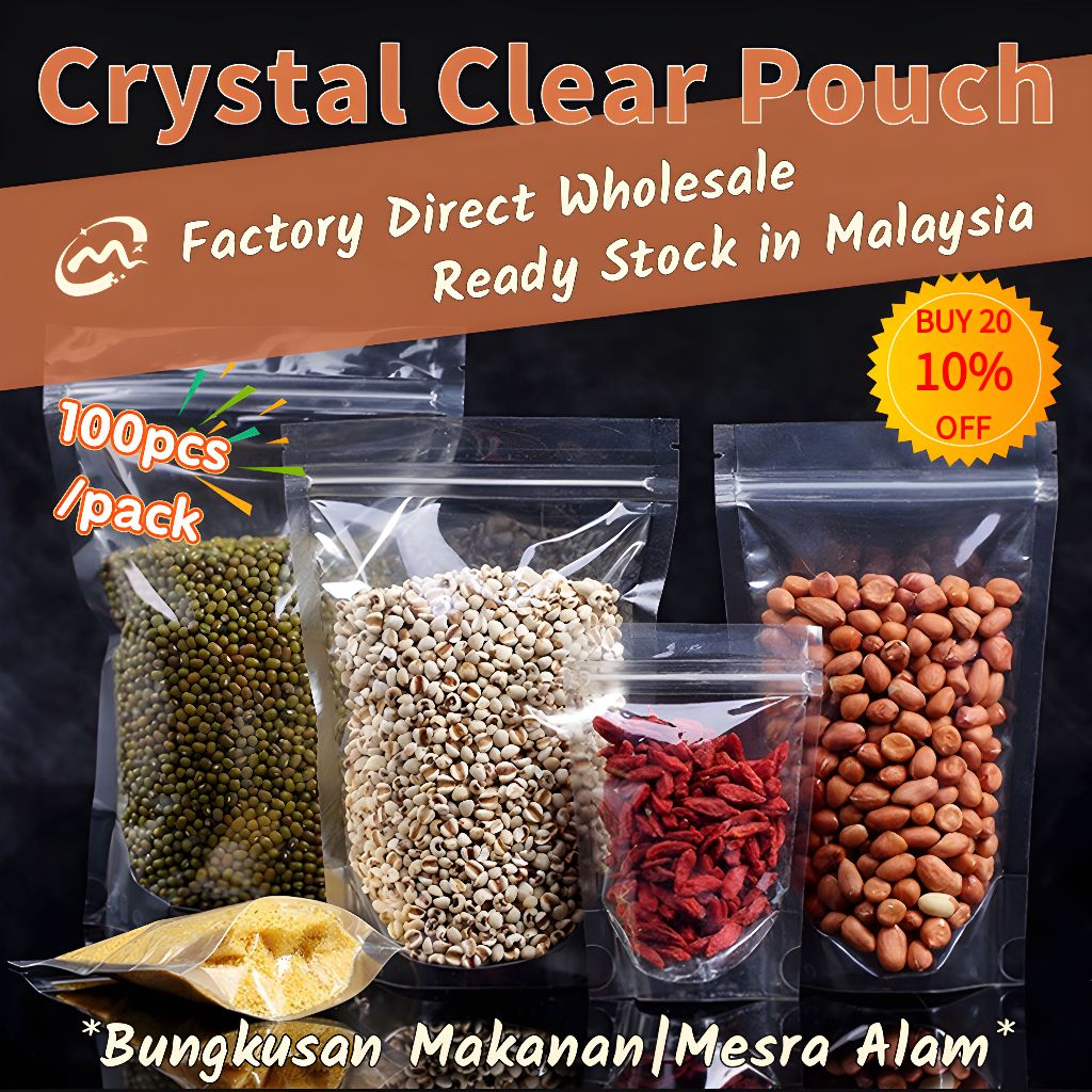 100PCS Zip Lock Plastic Bag Food Plastik Transparent Goodies Bag ...