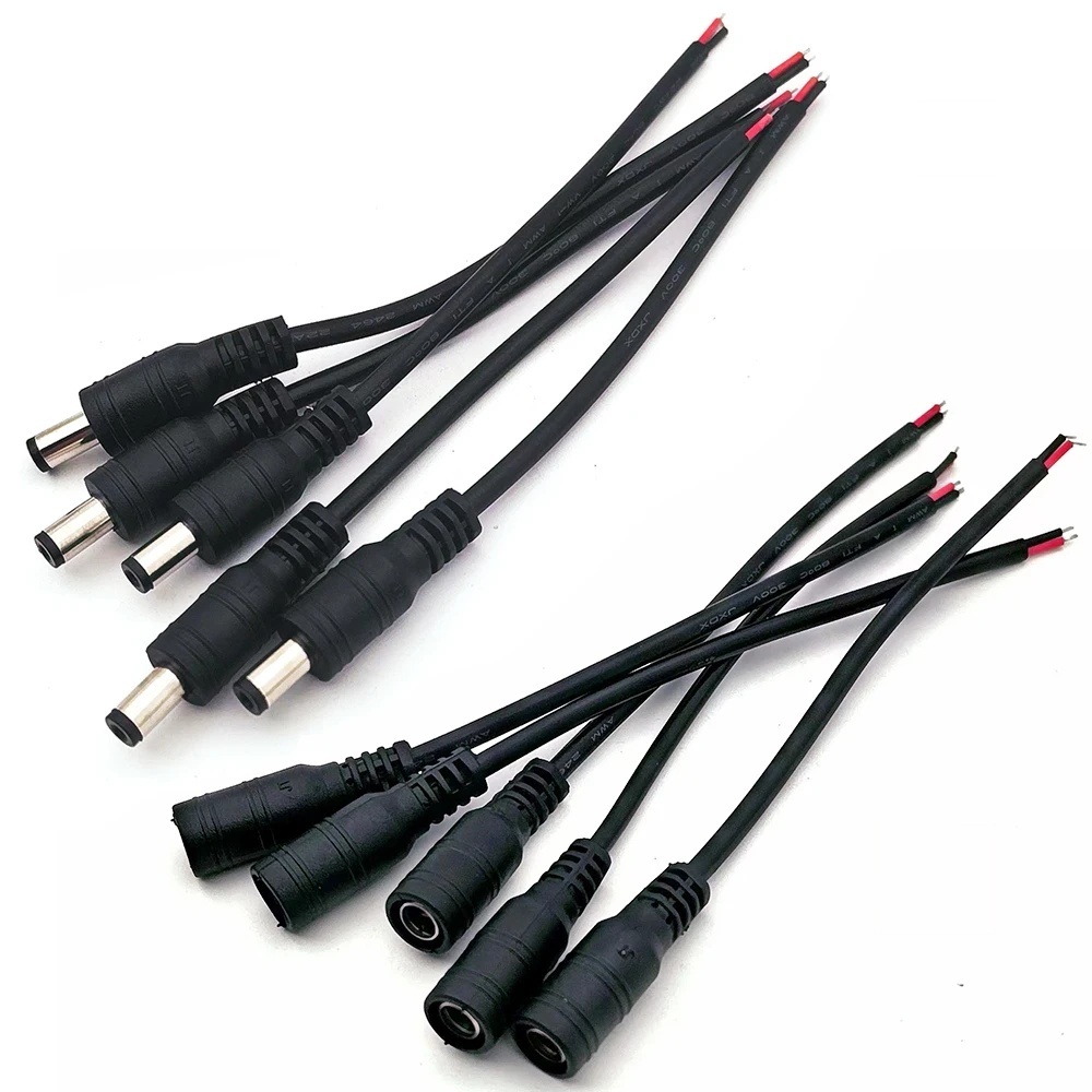DC 12V Male Female Pigtails Power Cable 2.1mm*5.5mm 2Pin Connector Wire ...