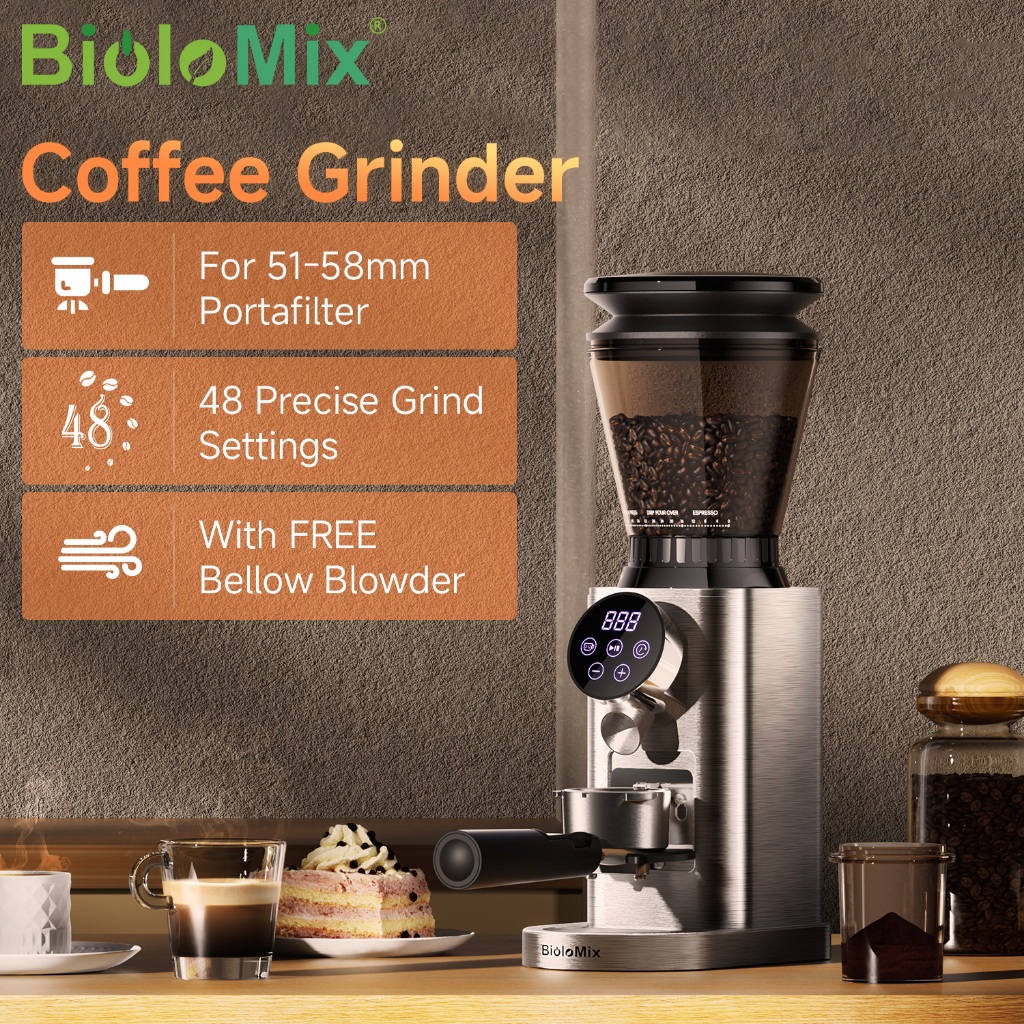 Biolomix Electric Conical Burr Coffee Grinder Stainless Steel Body For ...