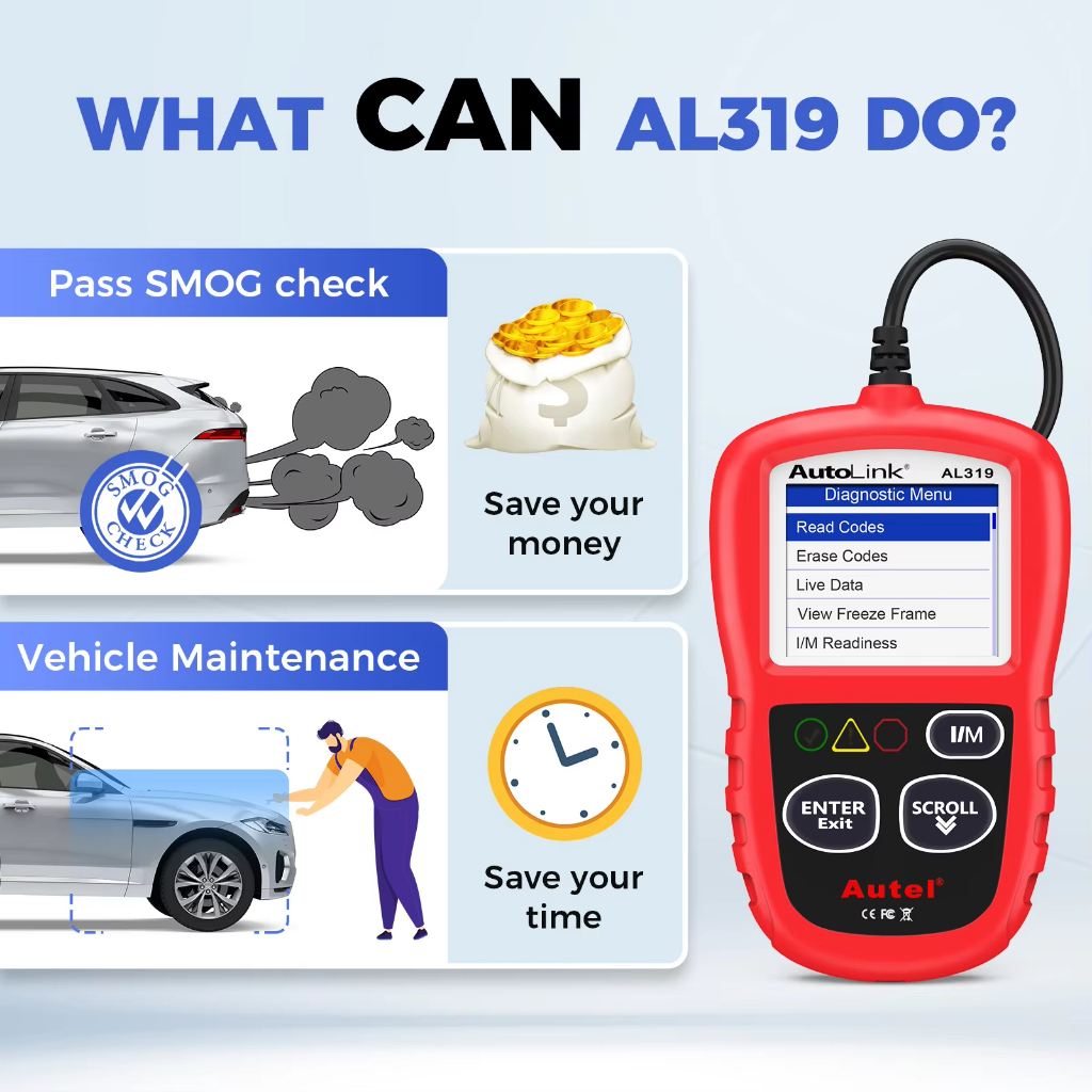 Autel AL319 Code Reader OBD2 Diagnostic Scan Tool One-click I/M ...