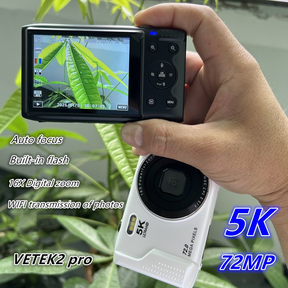 VETEK2-pro Digital Camera, 5K Cameras for Photography, 72MP FHD Point ...