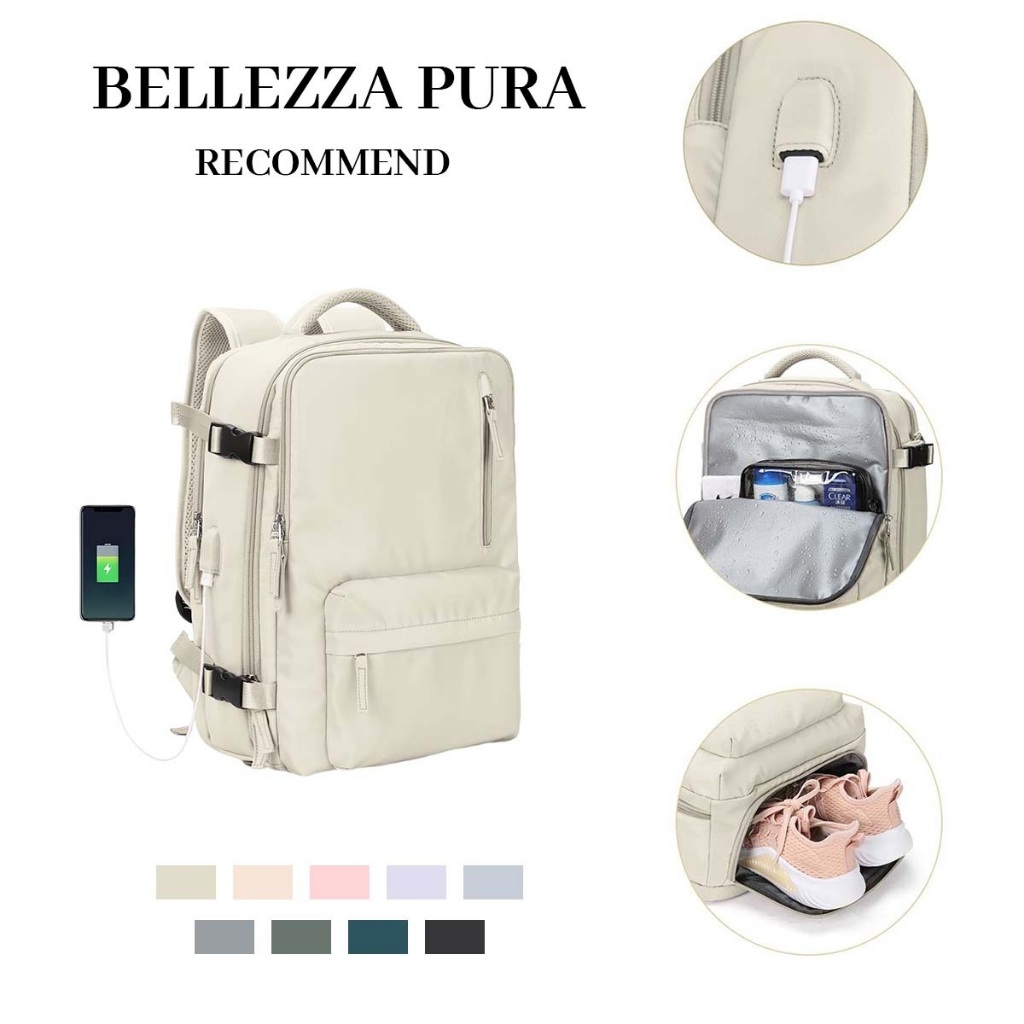 BELLEZZA PURA Travel Bag Large Capacity Waterproof Backpack USB ...