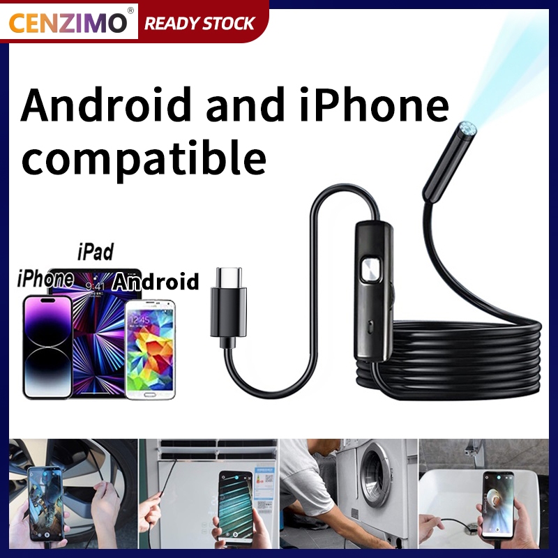 4-in-1 Type-C Endoscope Camera Waterproof Lens 8 LED Hard Wire for Car ...