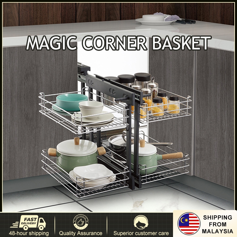Kitchen Magic Corner Basket With Soft Closing Slide Cabinet Organizer ...