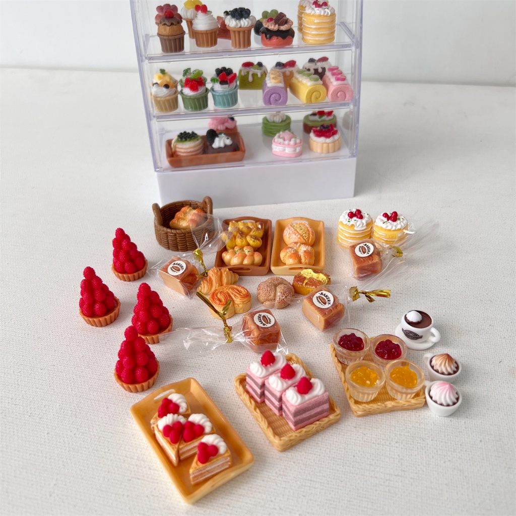 Dollhouse Bakery Theme Set Miniature Strawberry Cakes Breads Coffee ...