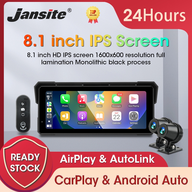 Jansite 8 inch Motorcycle Navigation System Wireless Apple CarPlay Dual Bluetooth DVRIPX7 ...
