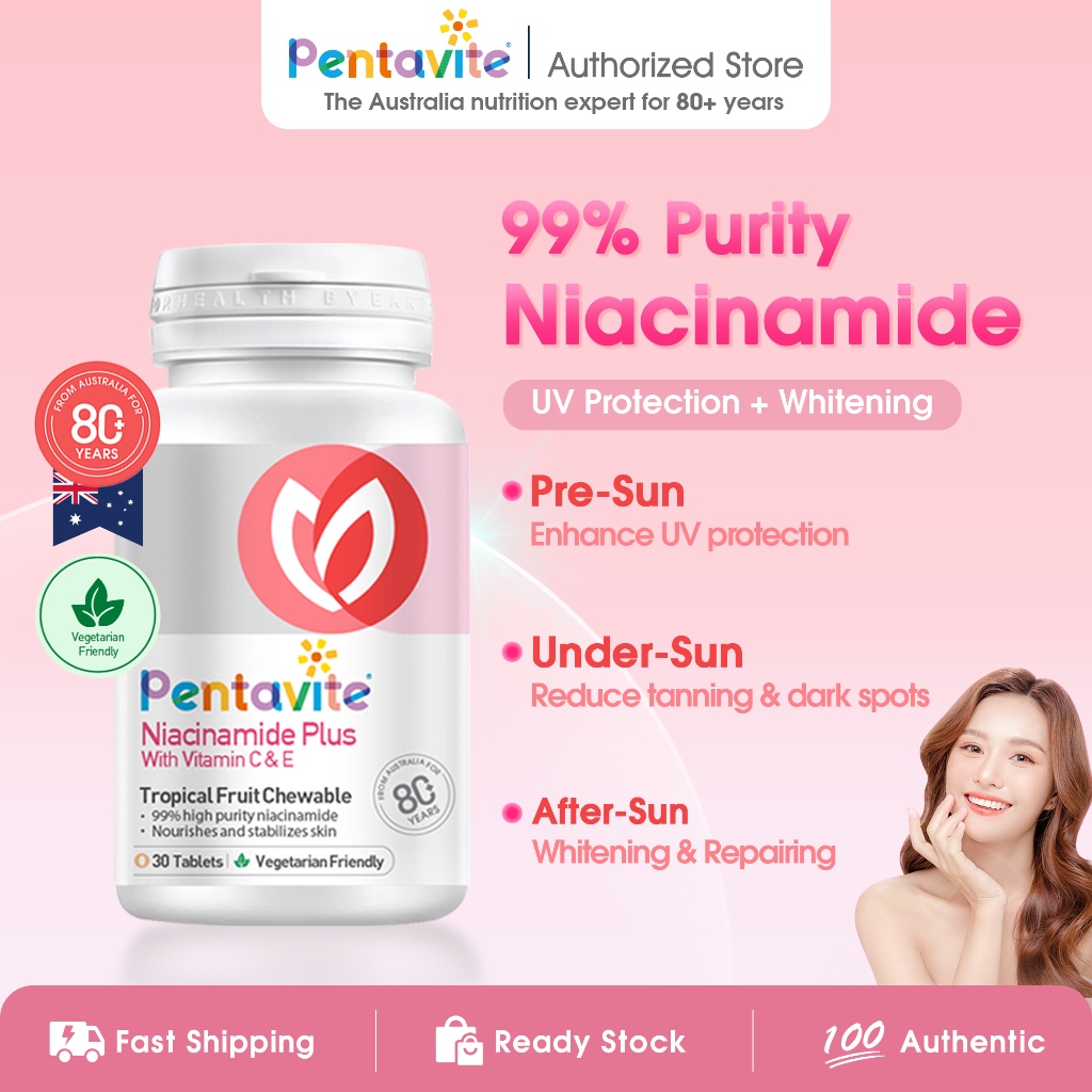 Pentavite Niacinamide + Vitamin C&E (Tropical Fruit) 30 tablets ...