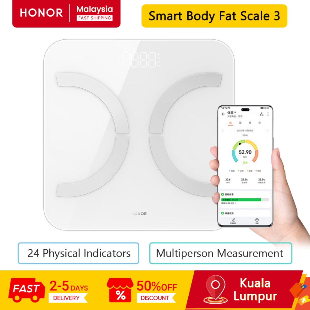 HONOR Smart Body Fat Scale 3 Wi-Fi/Bluetooth Connection 24 Physical ...