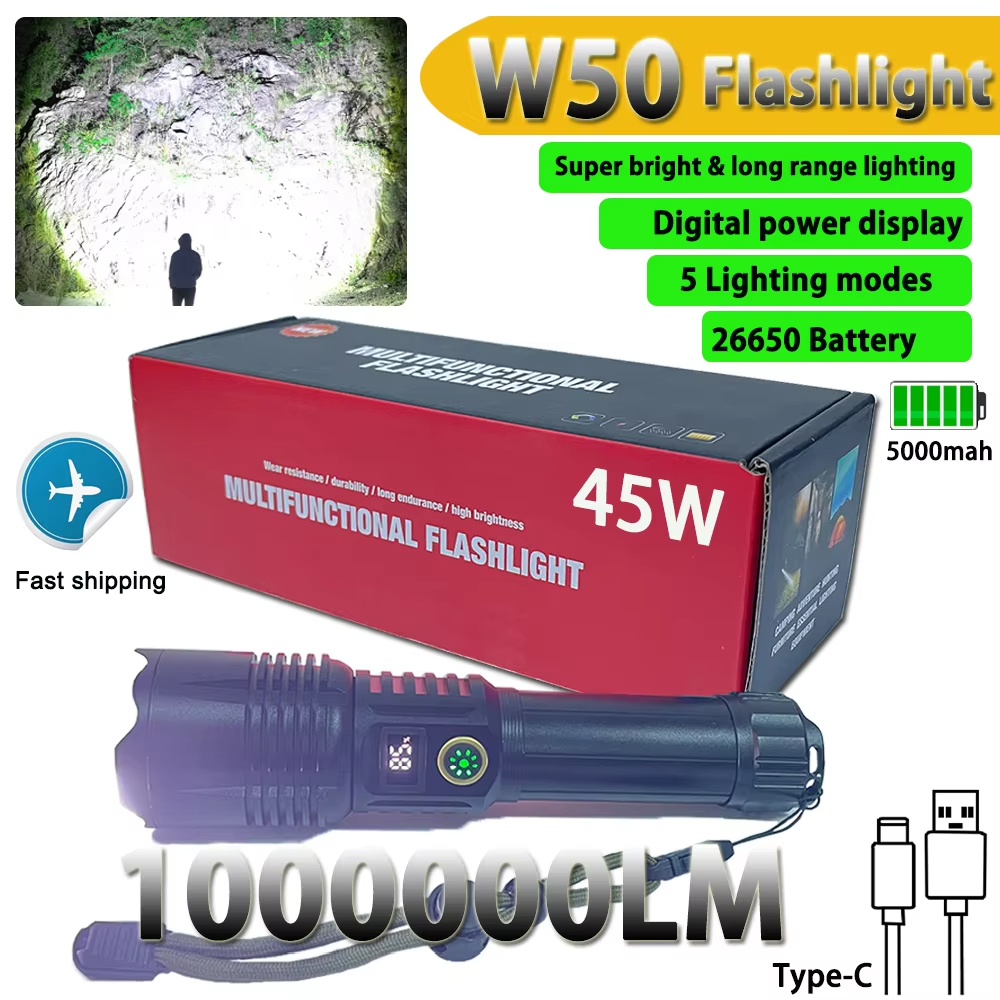 High Power Led Flashlight 3000000 Lumens Rechargeable Long Range Torch ...