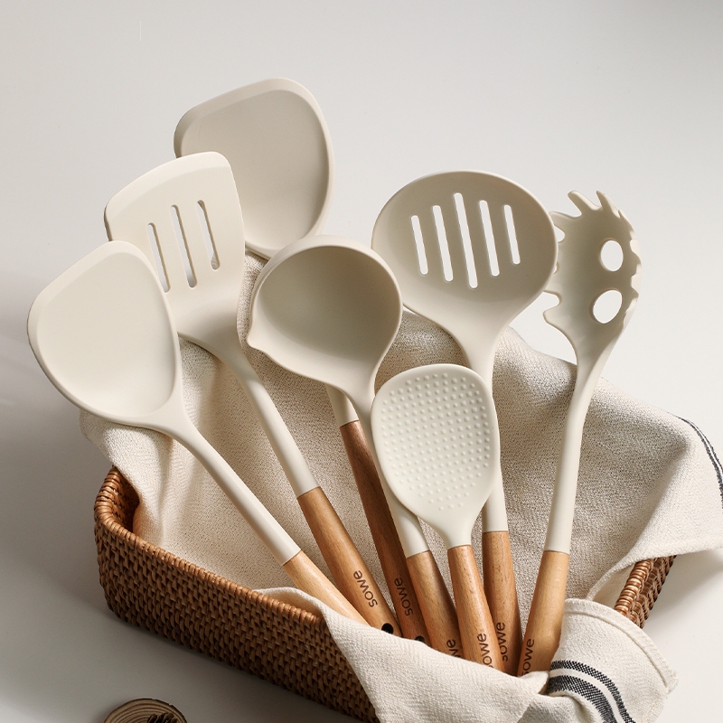 Sowe Non-Stick Solid Wood Silicone Utensils Turner | Shopee Malaysia