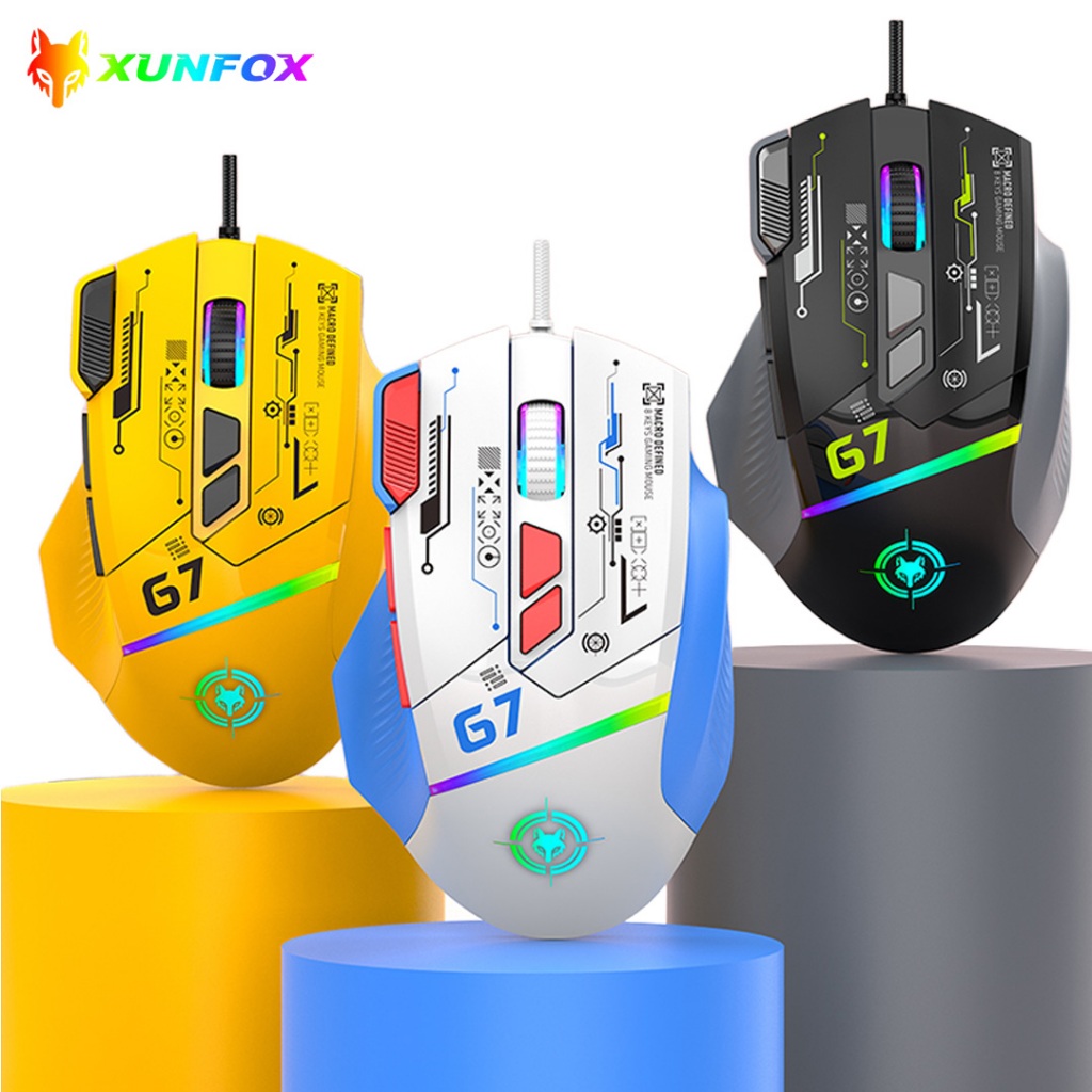 XUNFOX G7 Wired Gaming Mouse With RGB Lighting High-Precision 12800 DPI ...