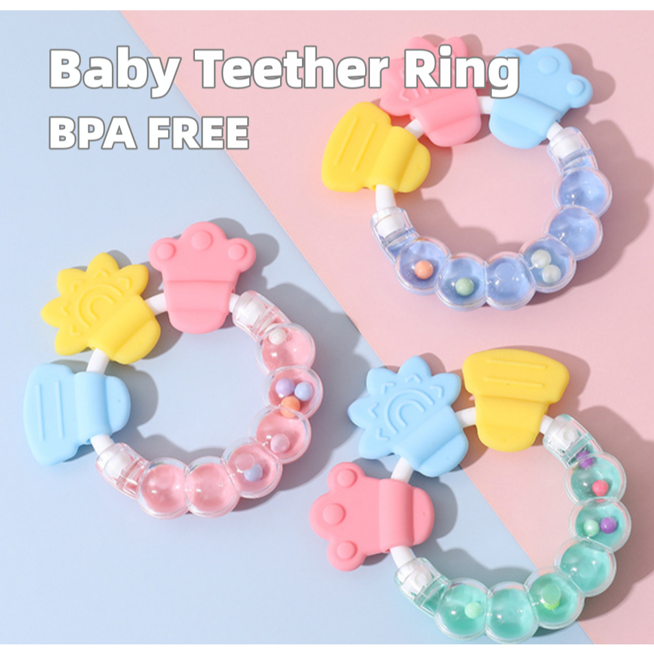 BPA Free Baby Rattle Teether Circle Ring Infant Rattles Bite Teether ...