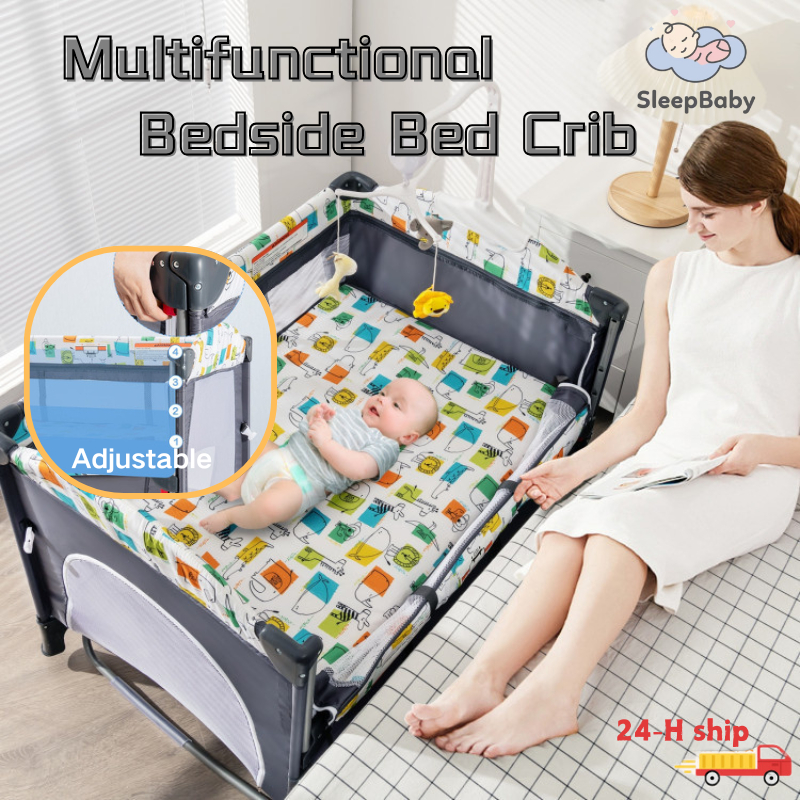 Portable Foldable Baby Cot Adjustable Height Includes Mattress + FREE ...